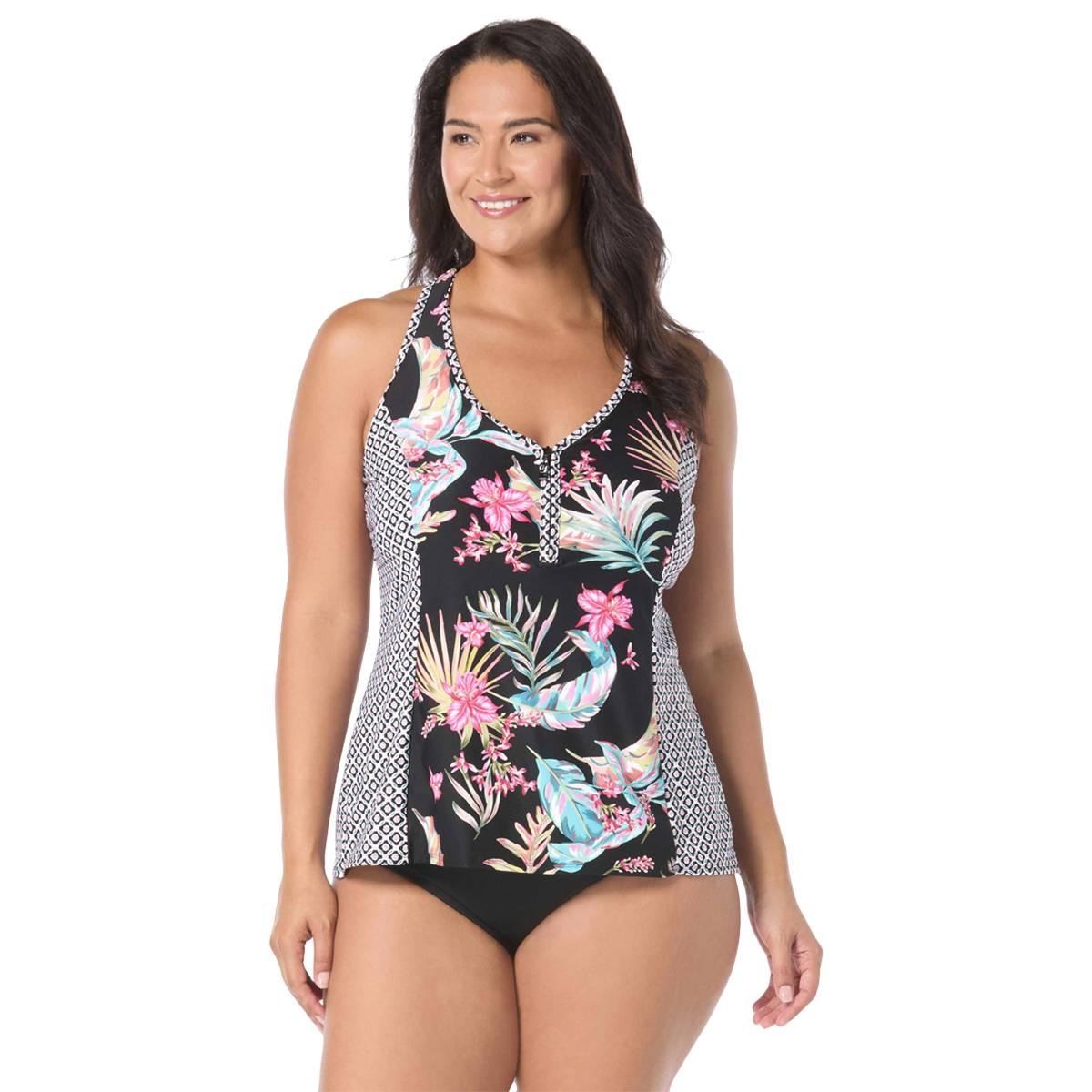 Click here for Plus Size Beach House Erinna Tropical Racerback Ta... prices