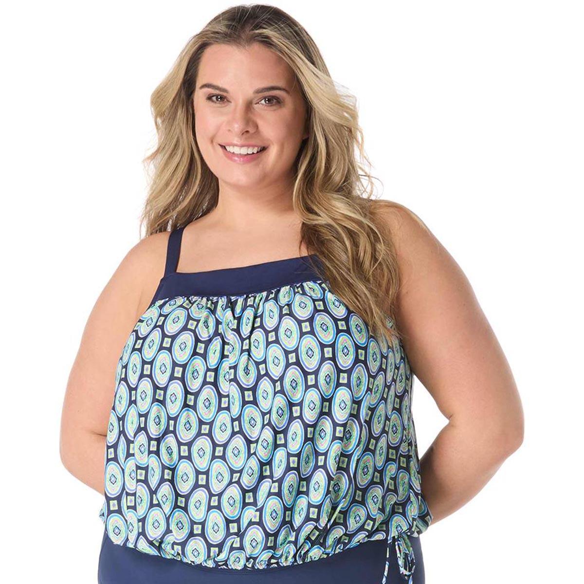 Click here for Plus Size Beach House Retro Geometric Blouson Tank... prices