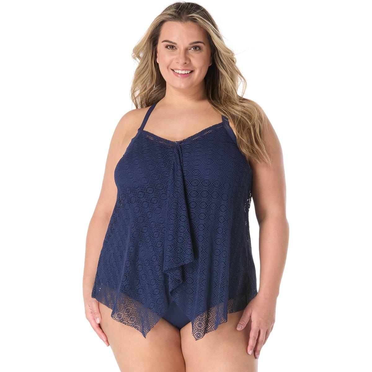 Click here for Plus Size Beach House Crochet Mesh Underwire Tanki... prices