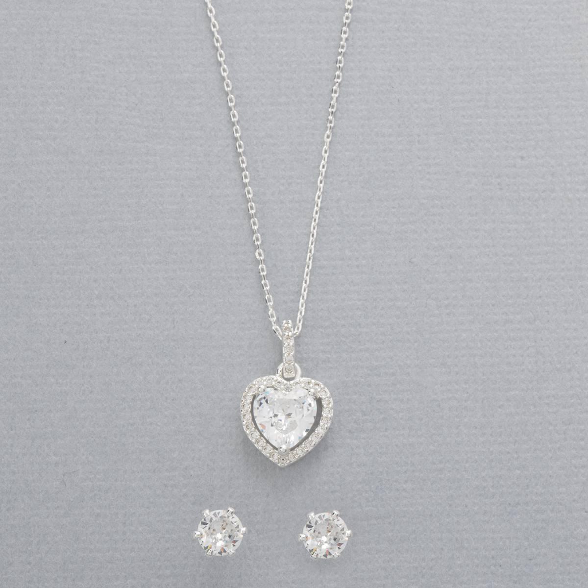 Click here for Design Collection Heart Necklace & Clear CZ Stud E... prices