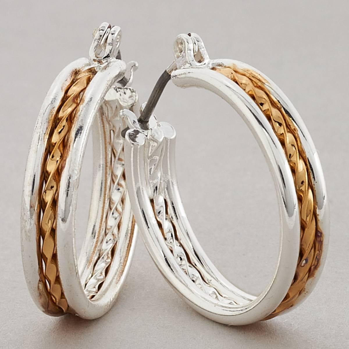 Click here for Design Collection Silver Two-Tone Twisted Band Hoo... prices