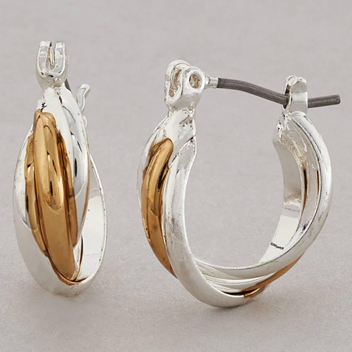 Click here for Design Collection Two-Tone Triple Band Hoop Earrin... prices