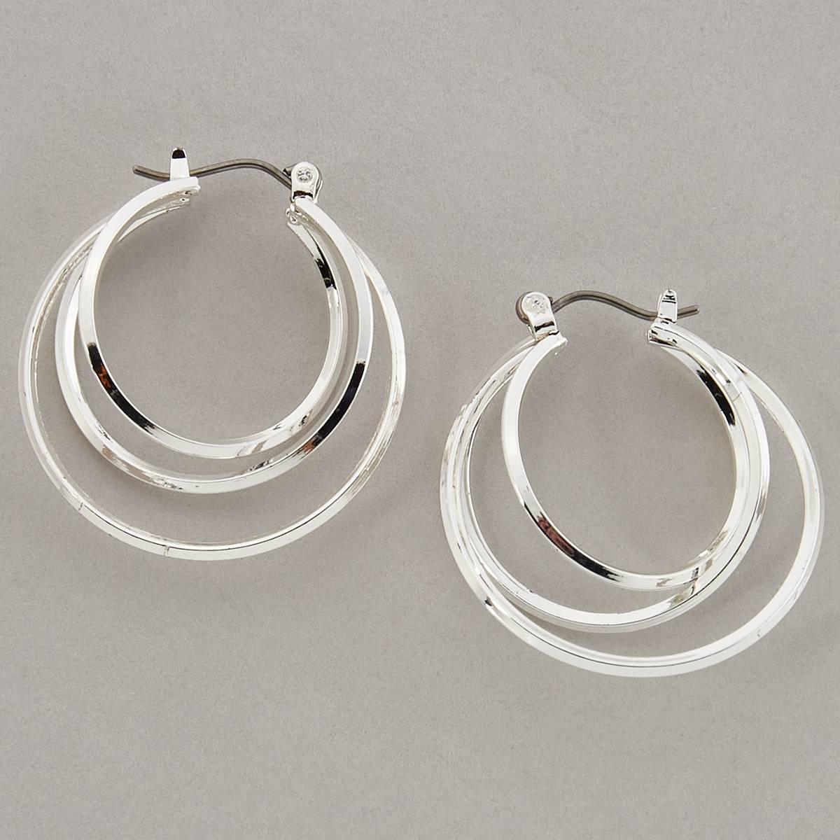 Click here for Design Collection Silver-Plated Polished Hoop Earr... prices