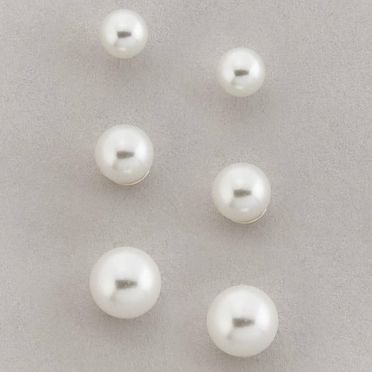 Click here for Design Collection Graduated Pearl Trio Stud Earrin... prices