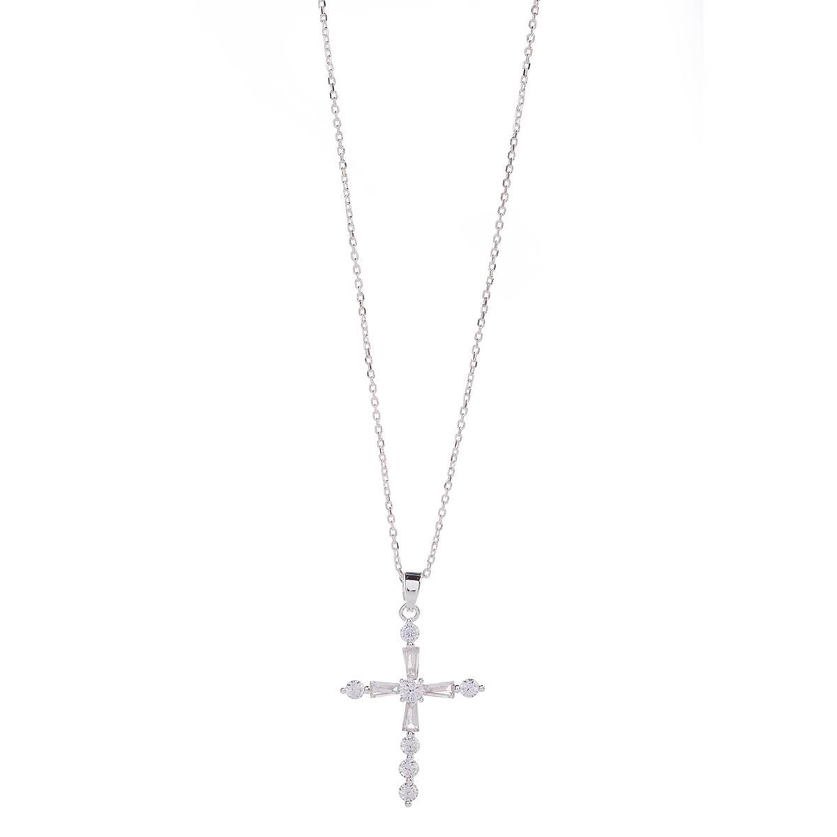 Click here for Design Collection Silver-Tone Cross Pendant Neckla... prices