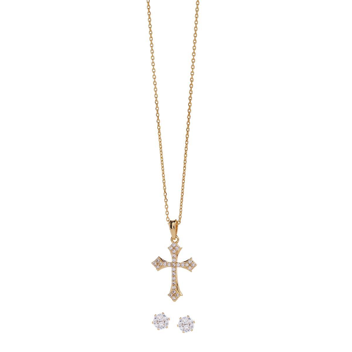 Click here for Design Collection 2pc. Gold Cross Pendant with Pav... prices