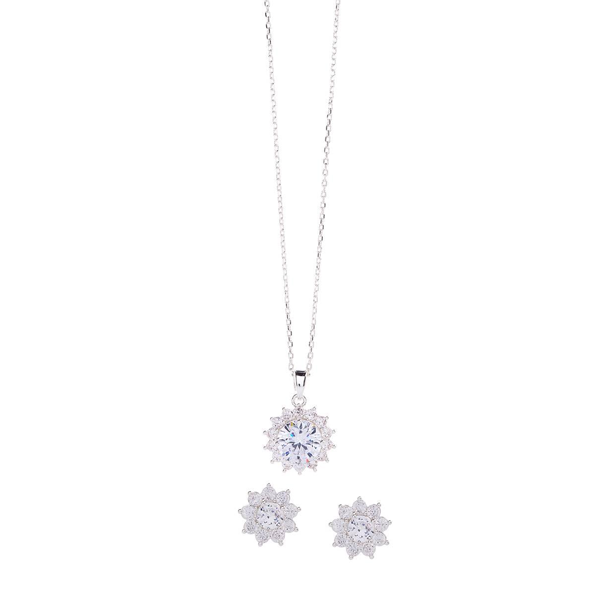 Click here for Design Collection Silver-Tone Halo Pendant Necklac... prices