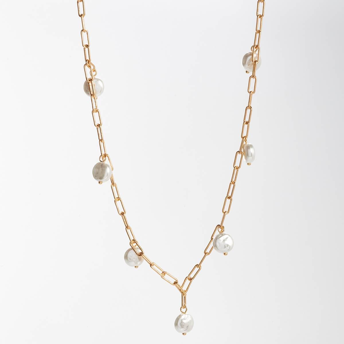 Click here for Design Collection Gold-Tone Glass/Pearl Chain Brac... prices