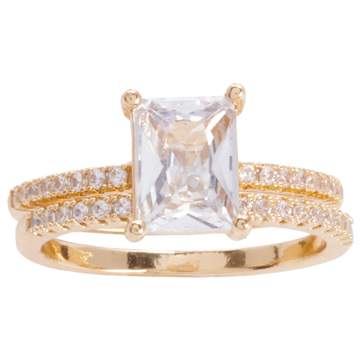 Click here for Ashley Cooper(tm) Gold-Tone Emerald Cut & CZ Pave... prices