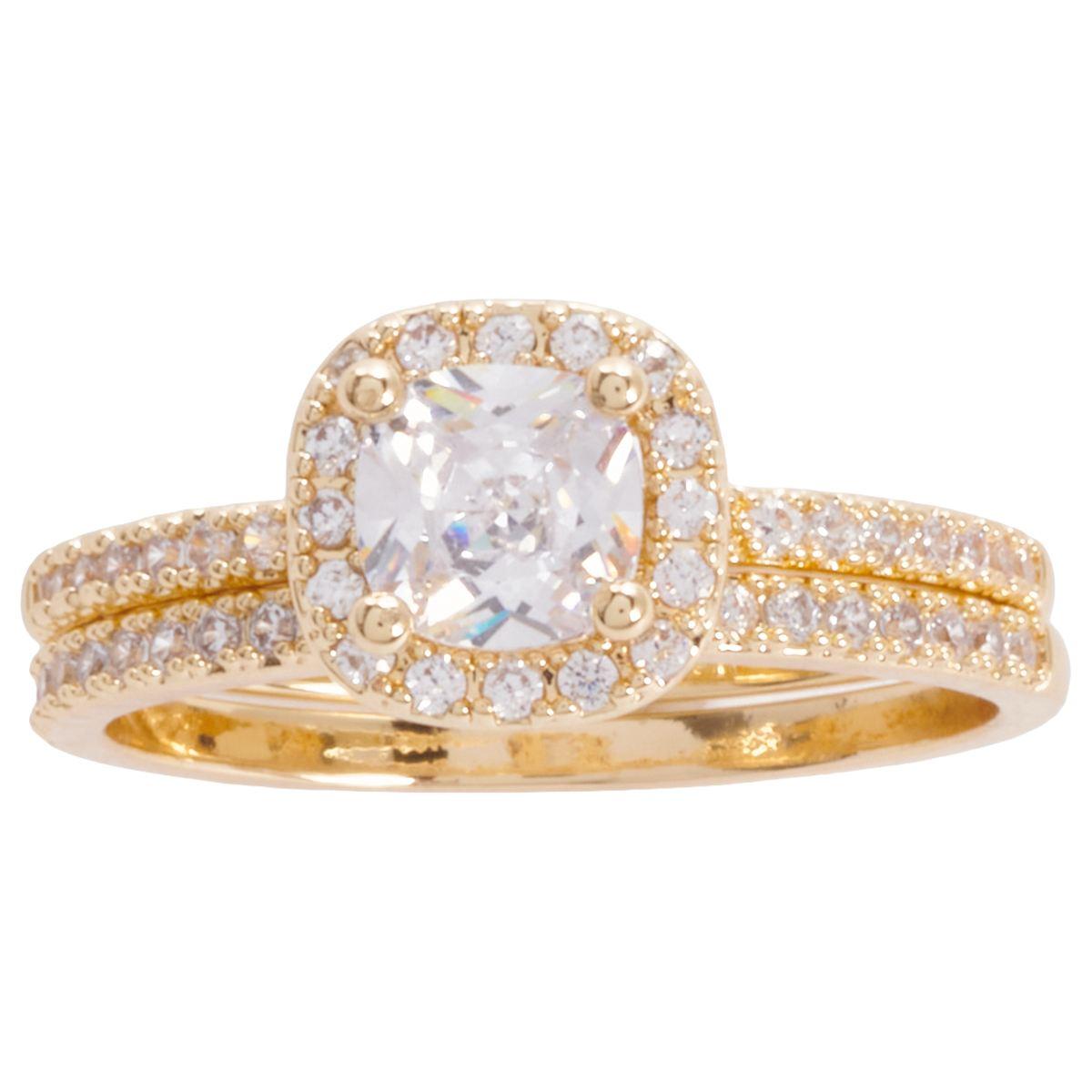 Click here for Ashley Cooper(tm) Gold-Tone Cushion-Cut CZ Pave Ba... prices