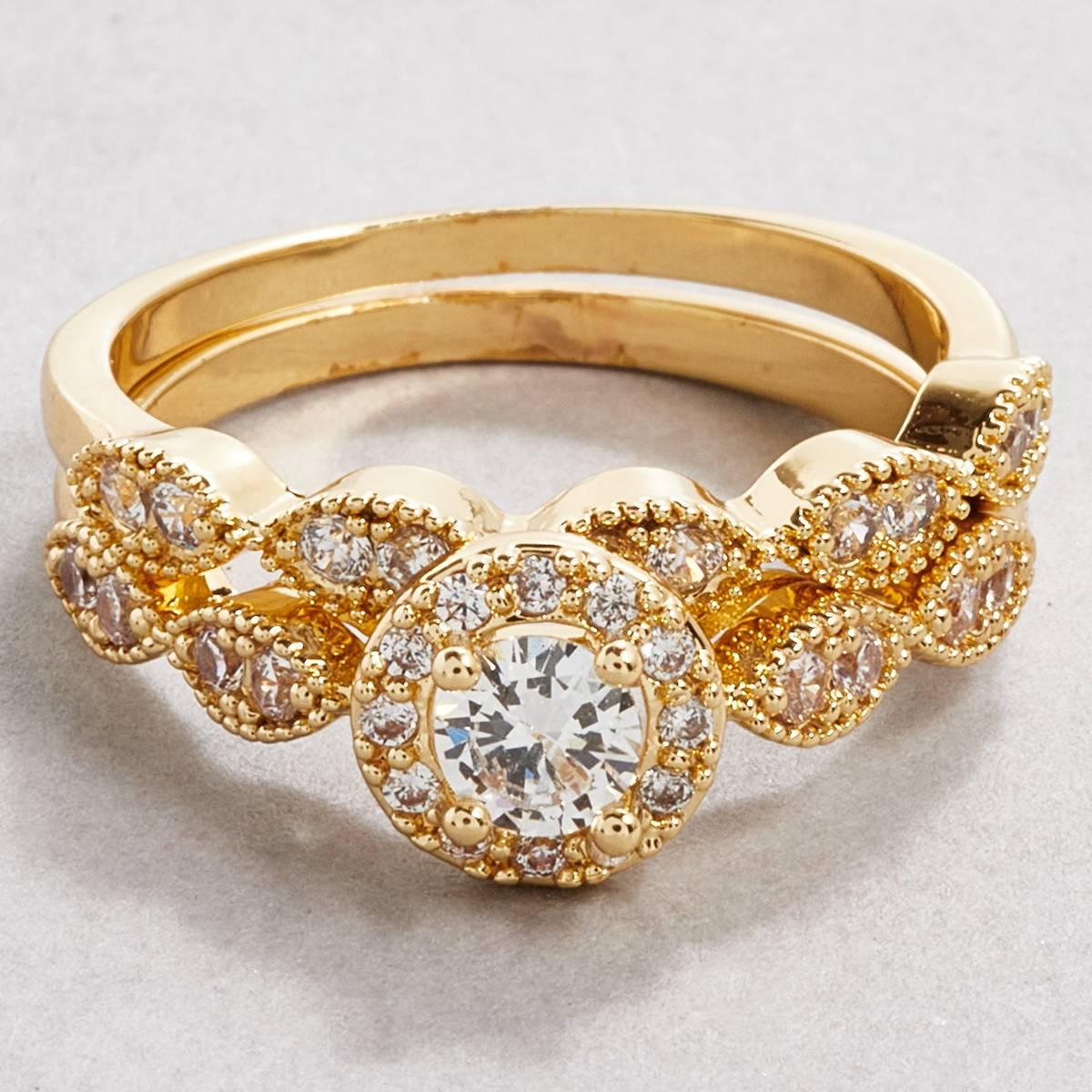 Click here for Ashley Cooper(tm) Gold-Tone Round Halo Cut CZ Brid... prices