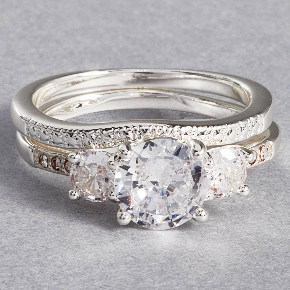 Click here for Ashley Cooper(tm) Silver-Tone CZ Pave Stone Bridal... prices