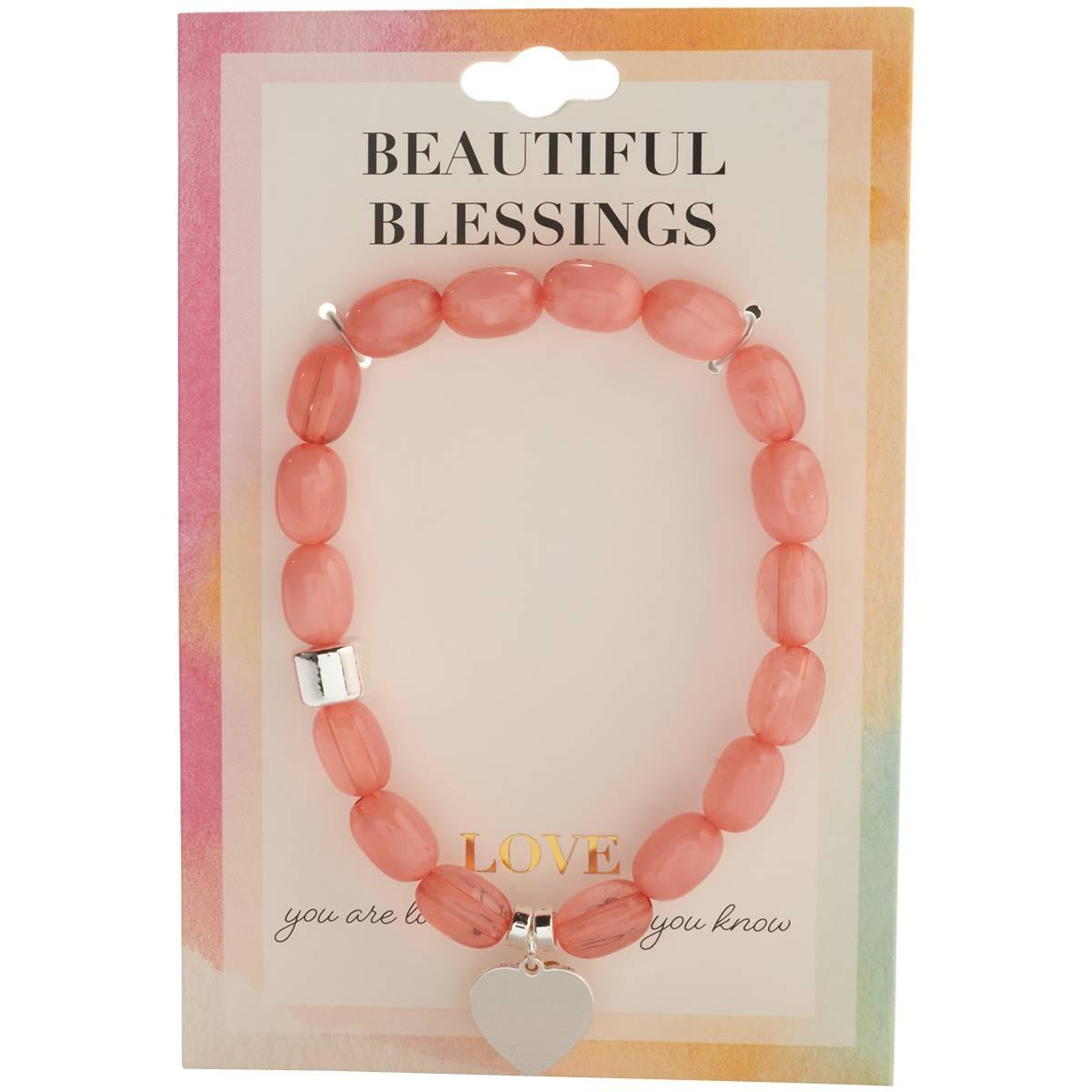 Click here for Beautiful Blessings Stretch Coral Beaded Heart Cha... prices