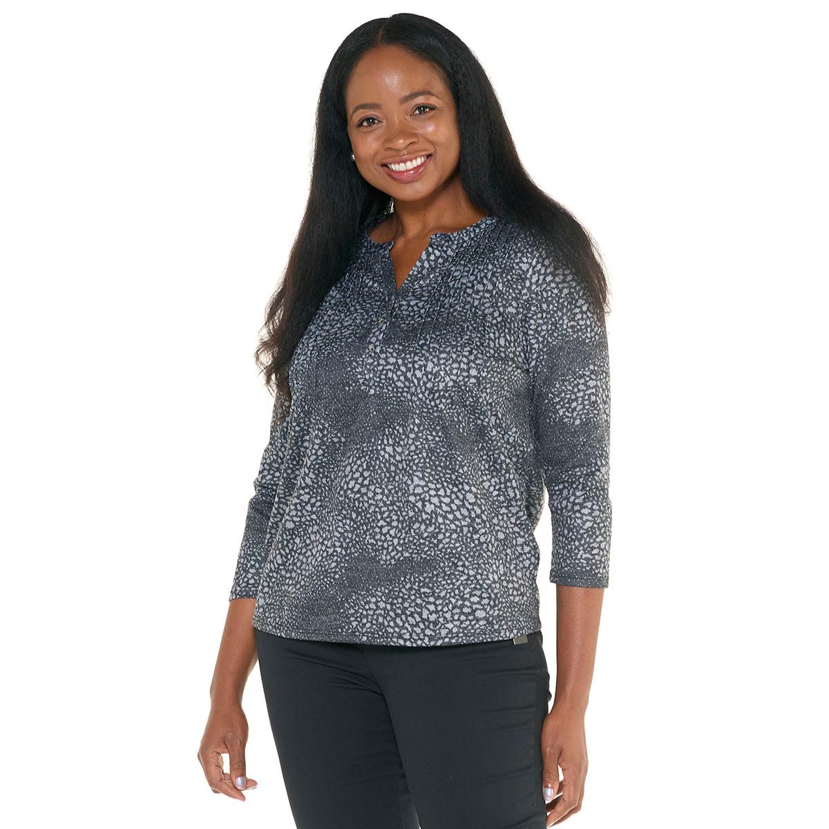 Click here for Petite Napa Valley 3/4 Sleeve Snakeskin Pintuck He... prices