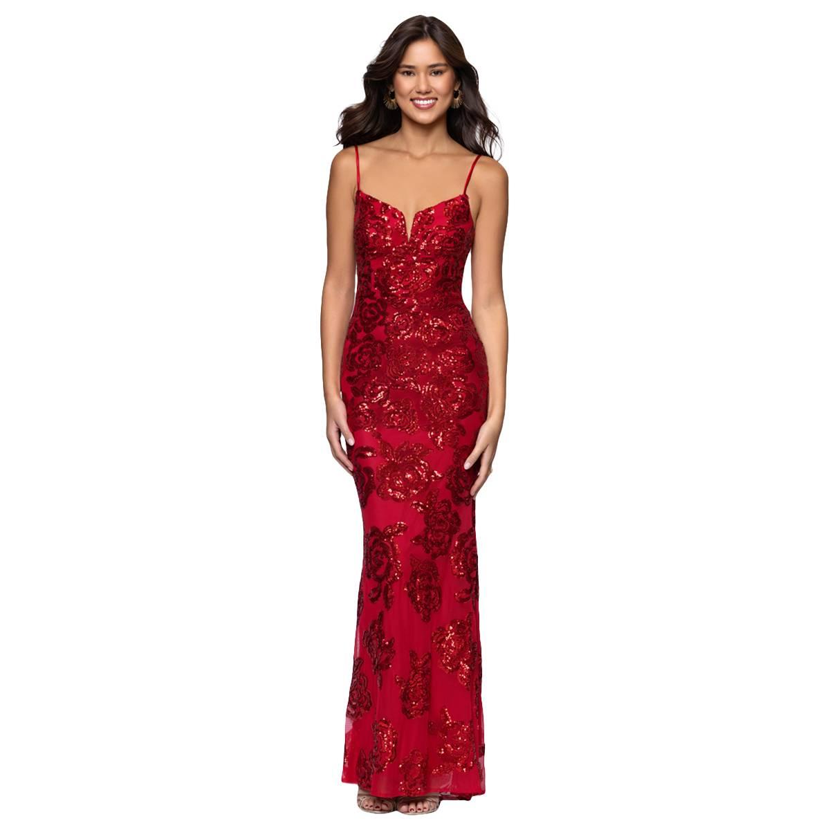 Click here for Juniors Blondie Nites Sequin Rose Sheath Dress prices