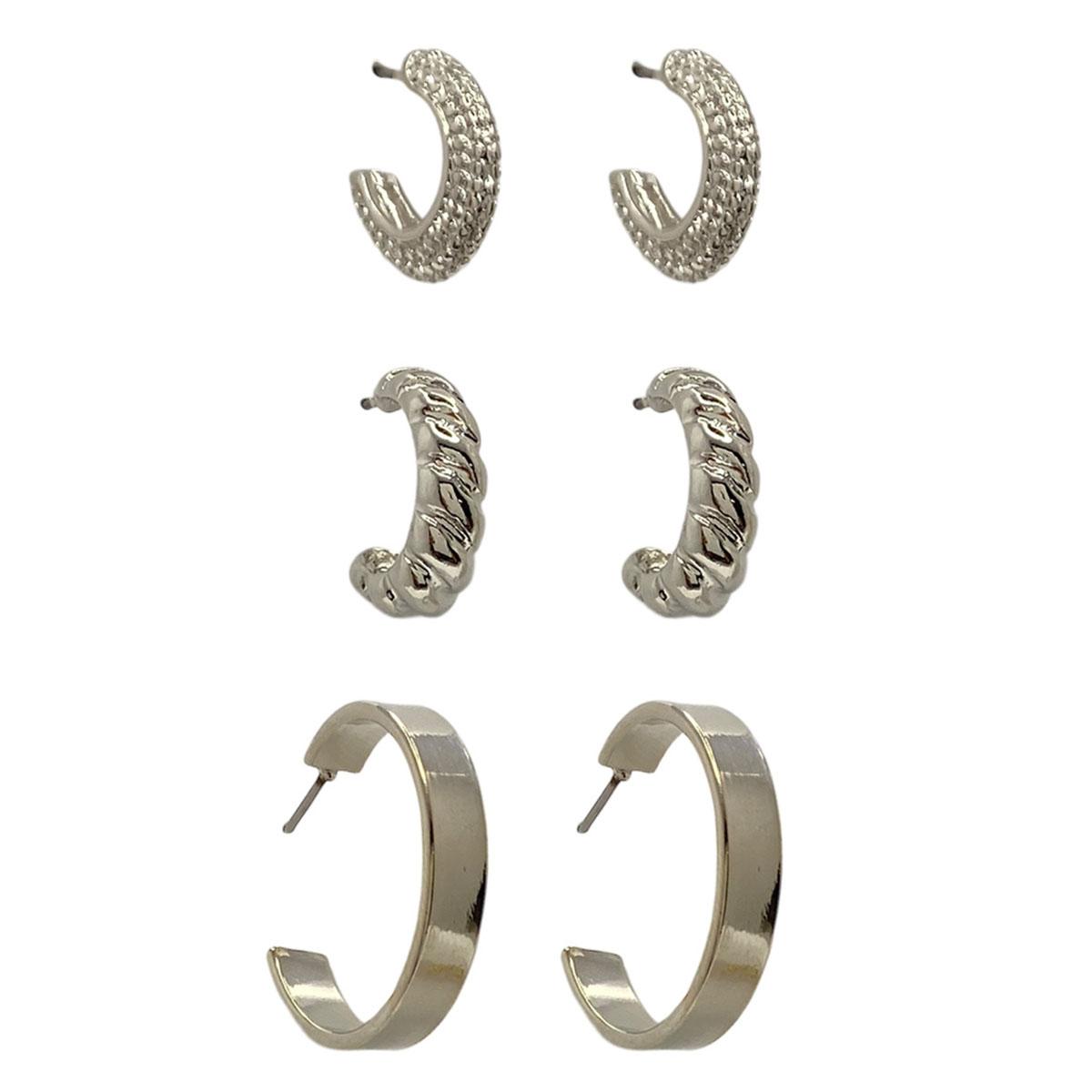 Click here for Design Collection 3pr. Silver-Tone Crystal Hoop Ea... prices