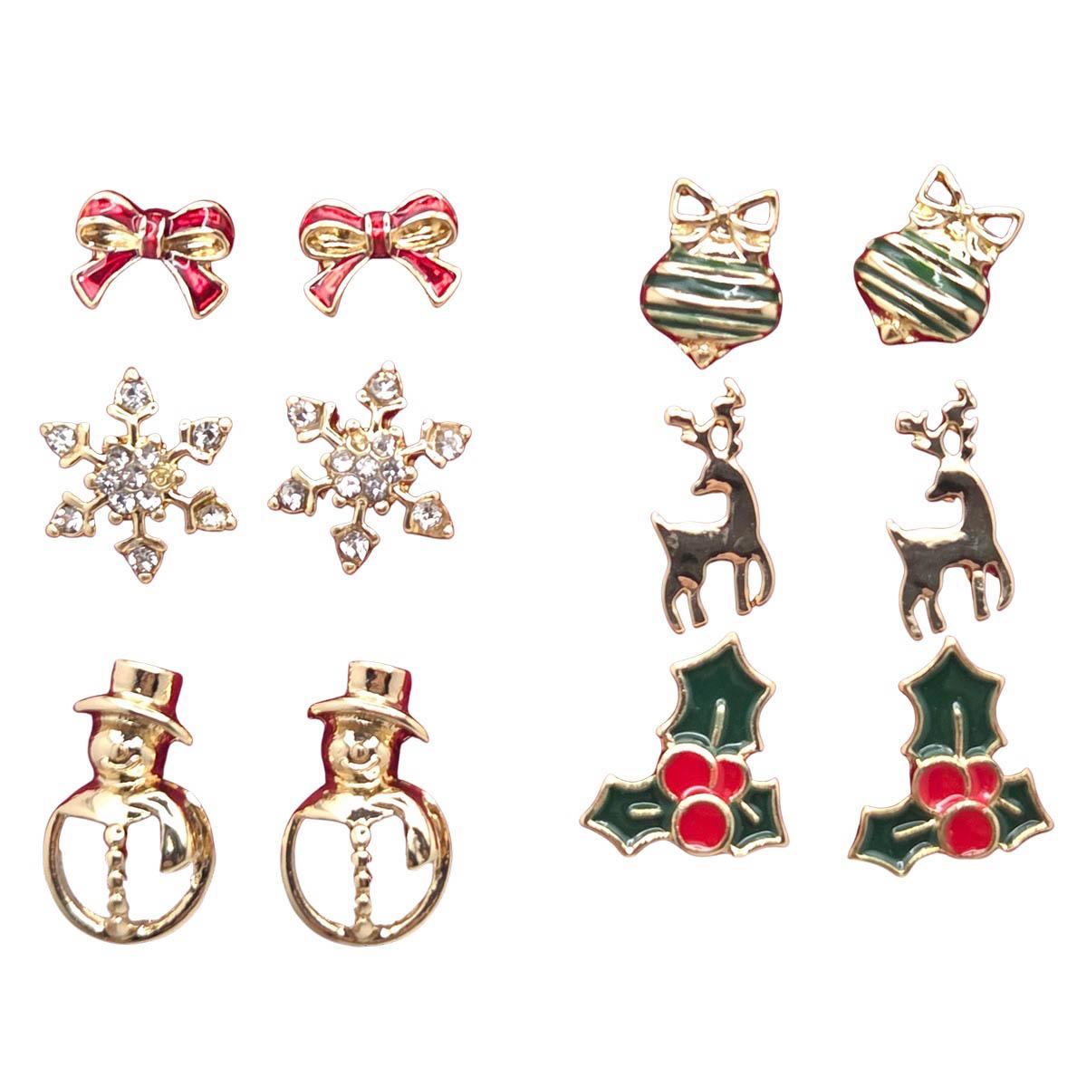Click here for 6pc. Red Bow Holly Reindeer Multi Earring Set prices