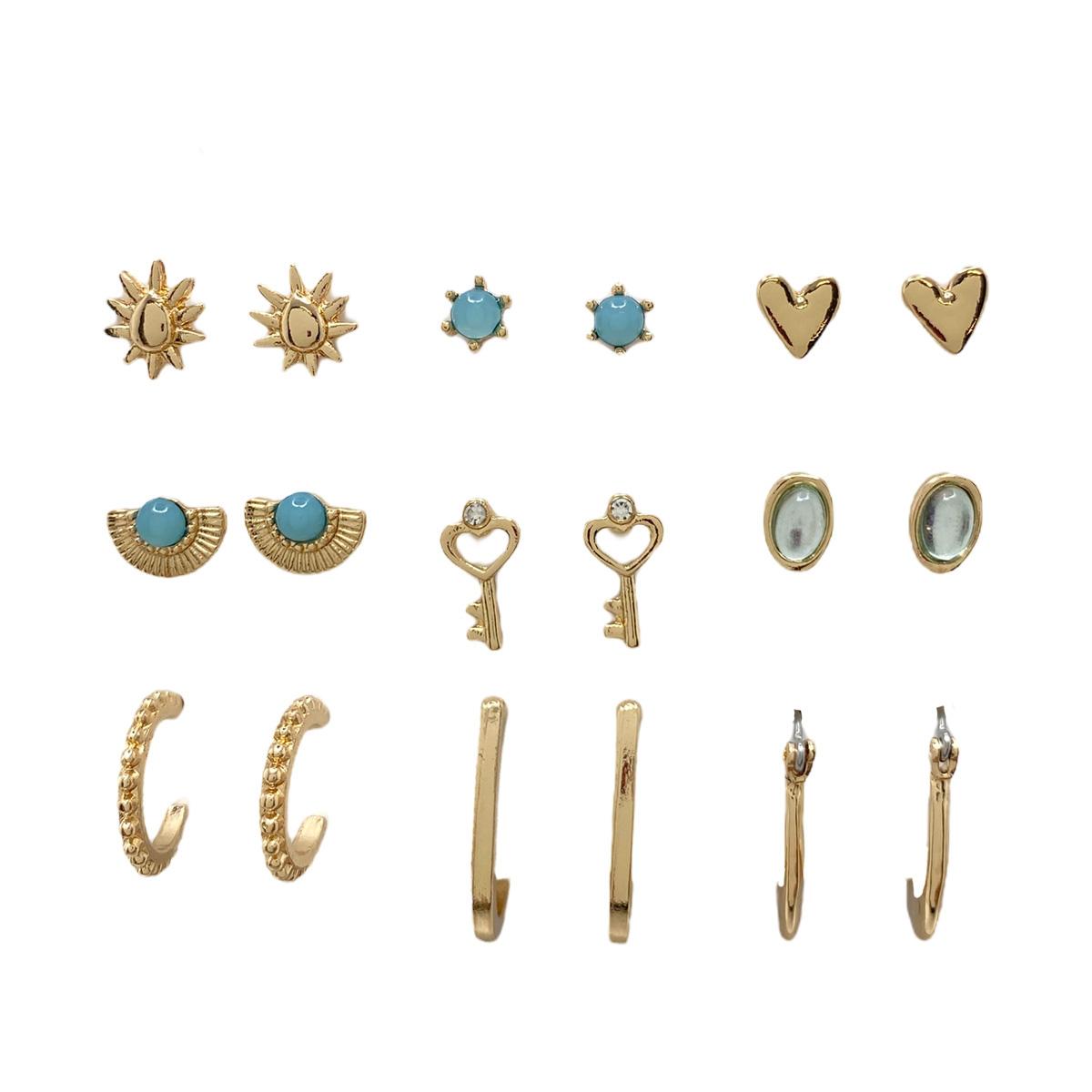 Click here for Ashley 9pr. Gold-Tone & Turquoise Sun Drop Earring... prices