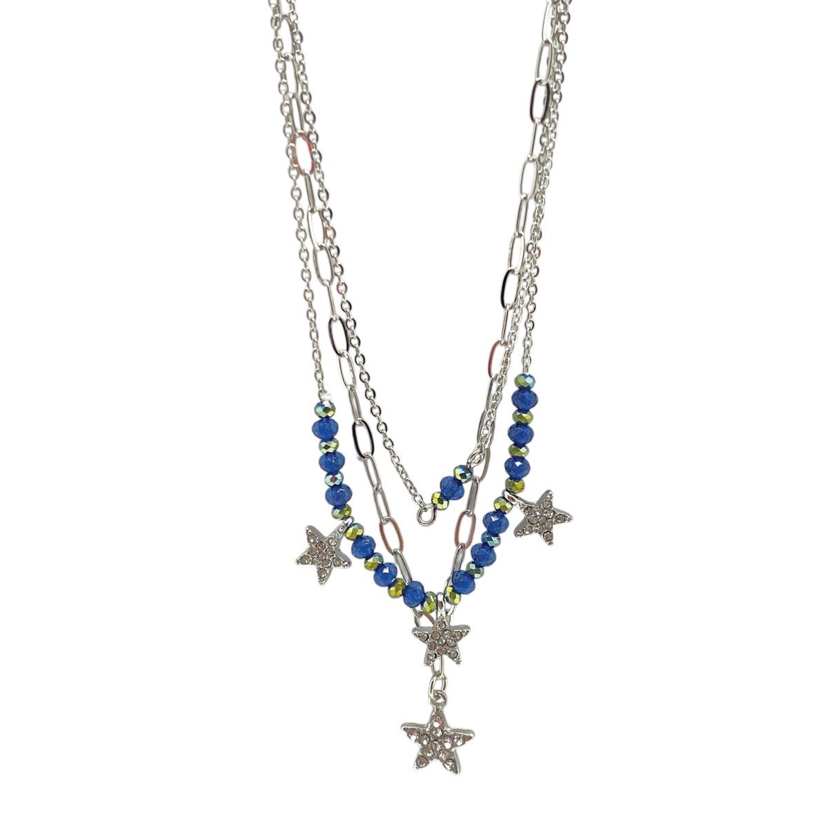 Click here for Ashley 3-Row Silver-Tone Layered Blue Beads & Star... prices