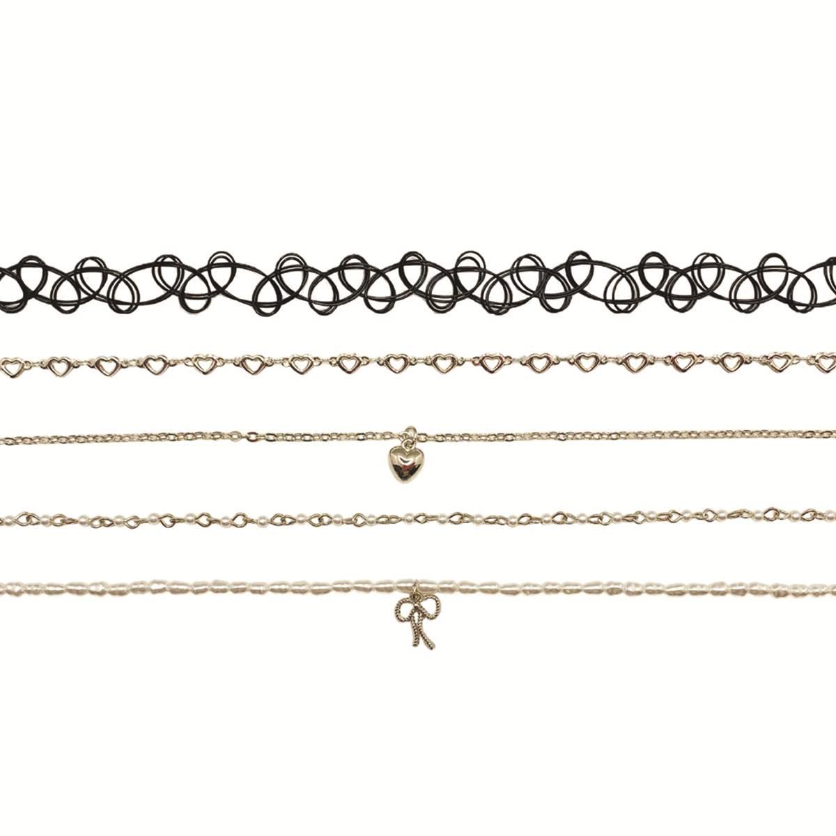 Click here for Ashley Silver-Tone 5pc. Bow & Heart Charm Choker S... prices