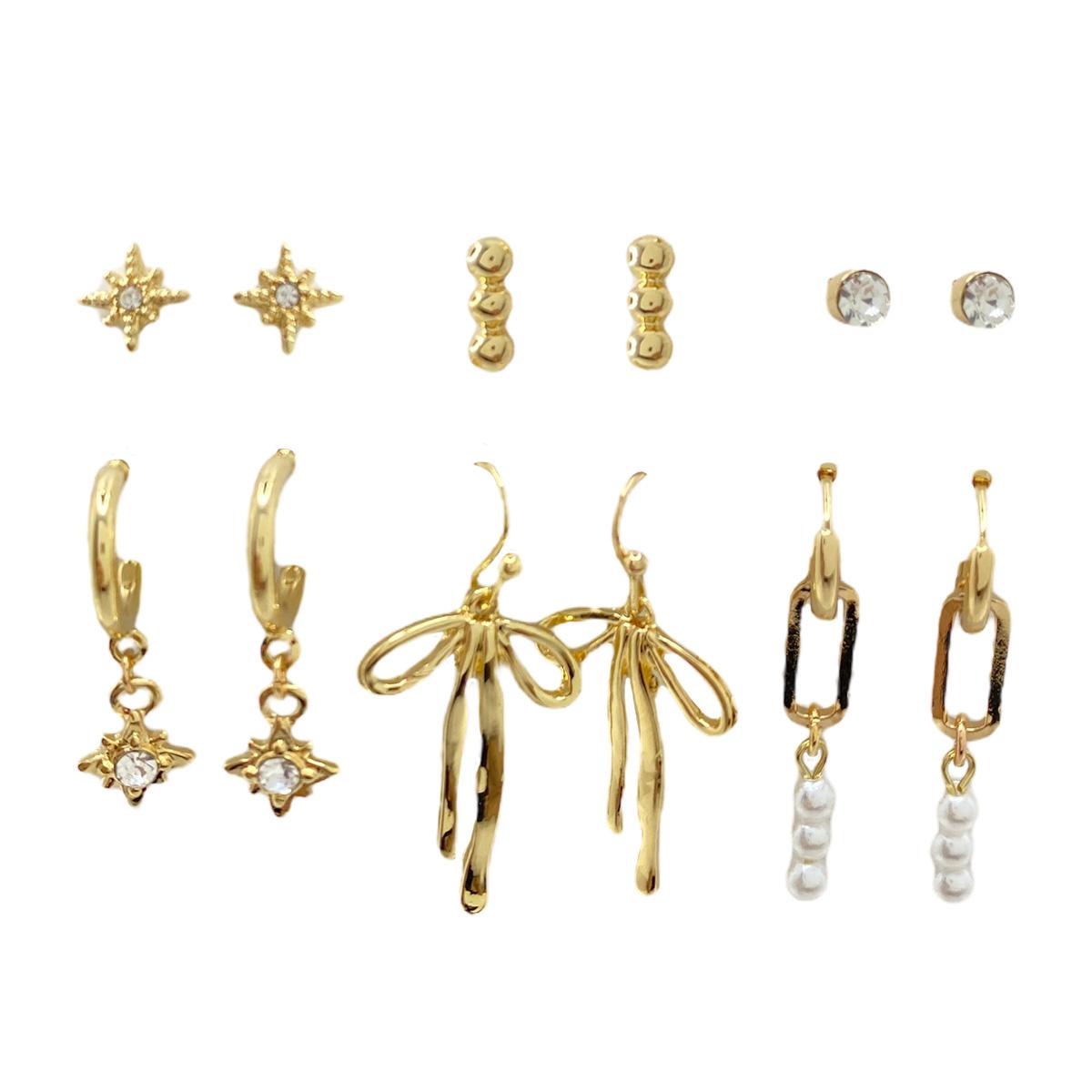 Click here for Ashley 6pr. Gold-Tone Bow Acrylic Pearl Earrings S... prices