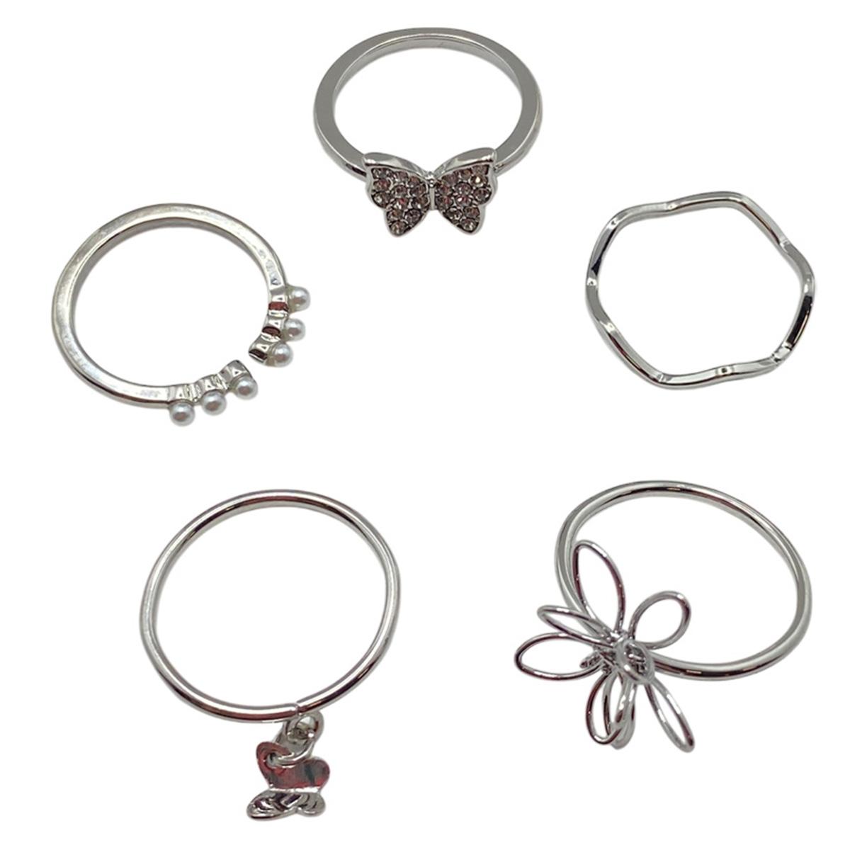 Click here for Ashley 5pc. Silver-Tone Butterfly Open Flower Ring... prices