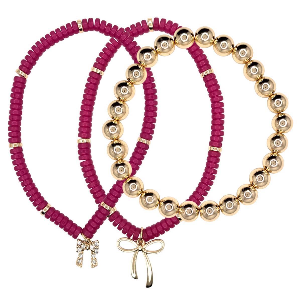 Click here for Ashley 3pc. Gold-Tone & Berry Ribbon Charm Bracele... prices