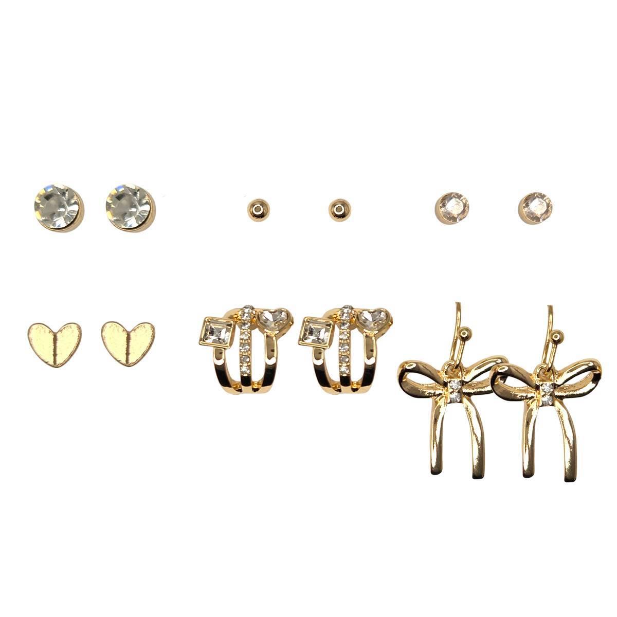 Click here for Ashley 6pr. Gold-Tone Heart & Bow Design Earring S... prices