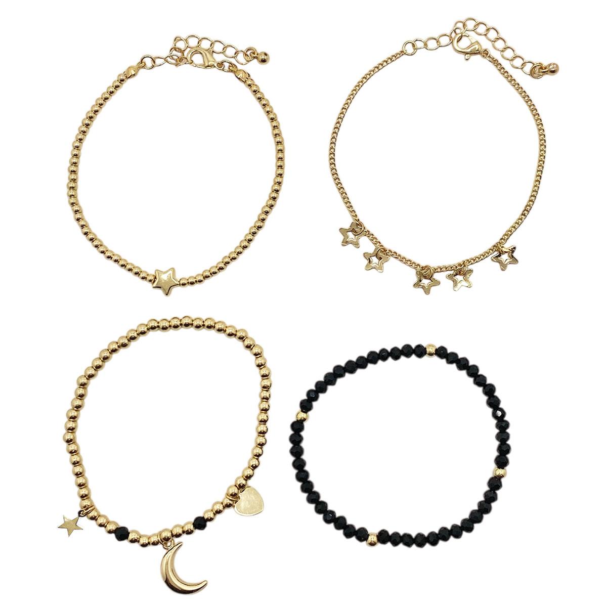 Click here for Ashley Gold 4pc. Jet Bead Moon/Stars Bracelet Set prices