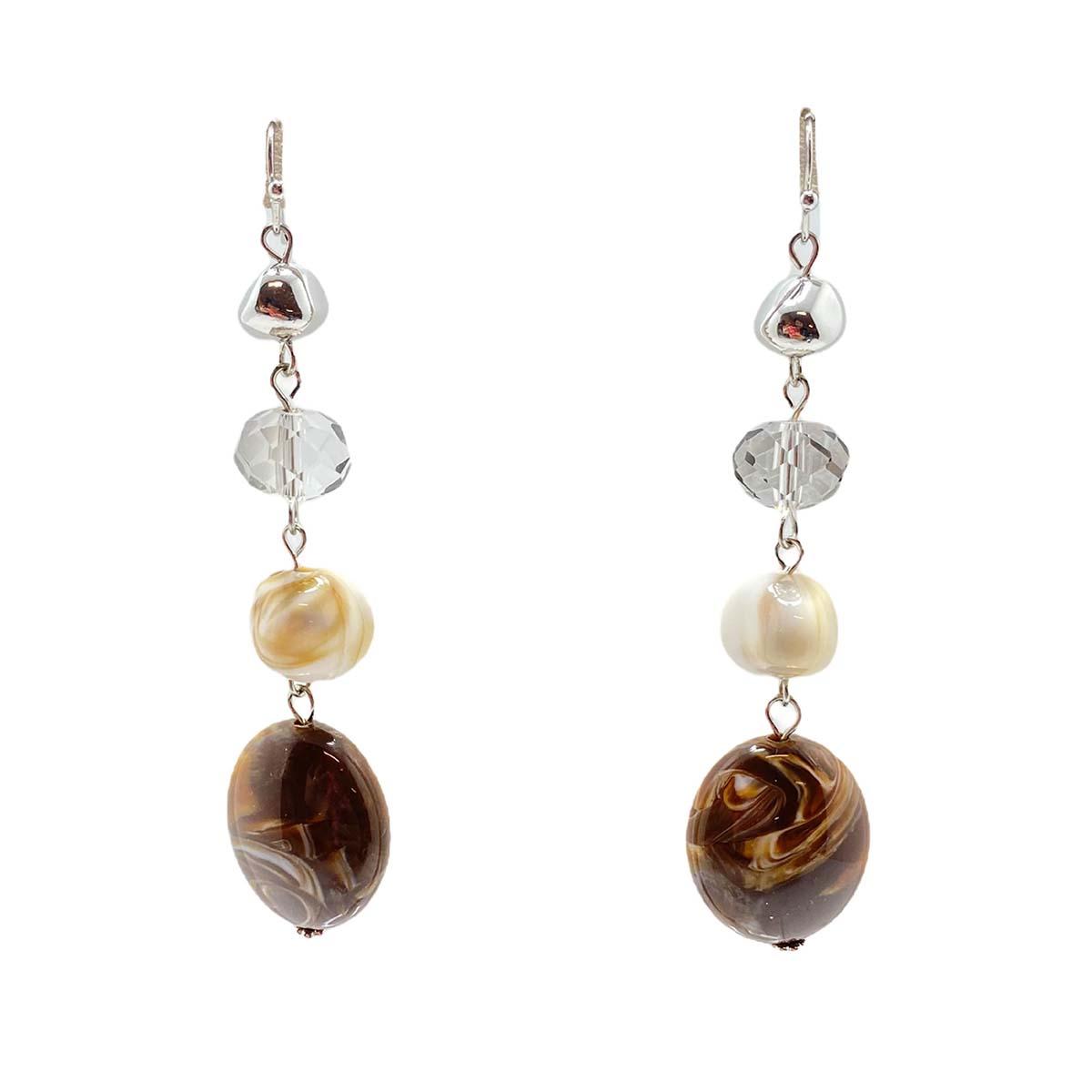 Click here for Silver-Tone Neutral Brown Beaded Linear Dangle Ear... prices