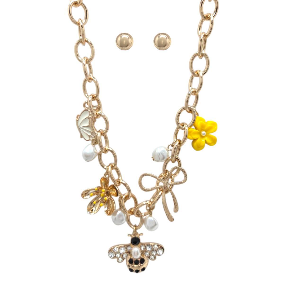 Click here for Ashley Cooper(tm) Gold-Tone Bee Flower Charm Neckl... prices