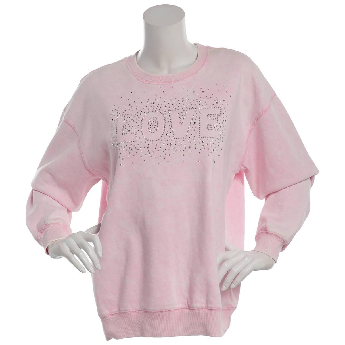 Click here for Womens Tru Self Long Sleeve Drop Shoulder Love Swe... prices