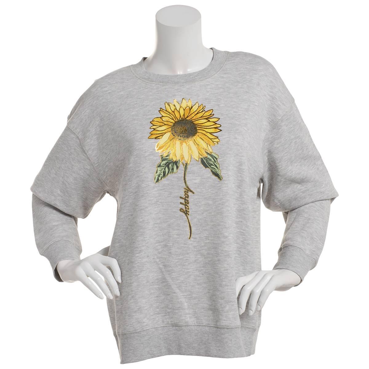 Click here for Womens Tru Self Crew Neck Foil Sunflower Sweatshir... prices