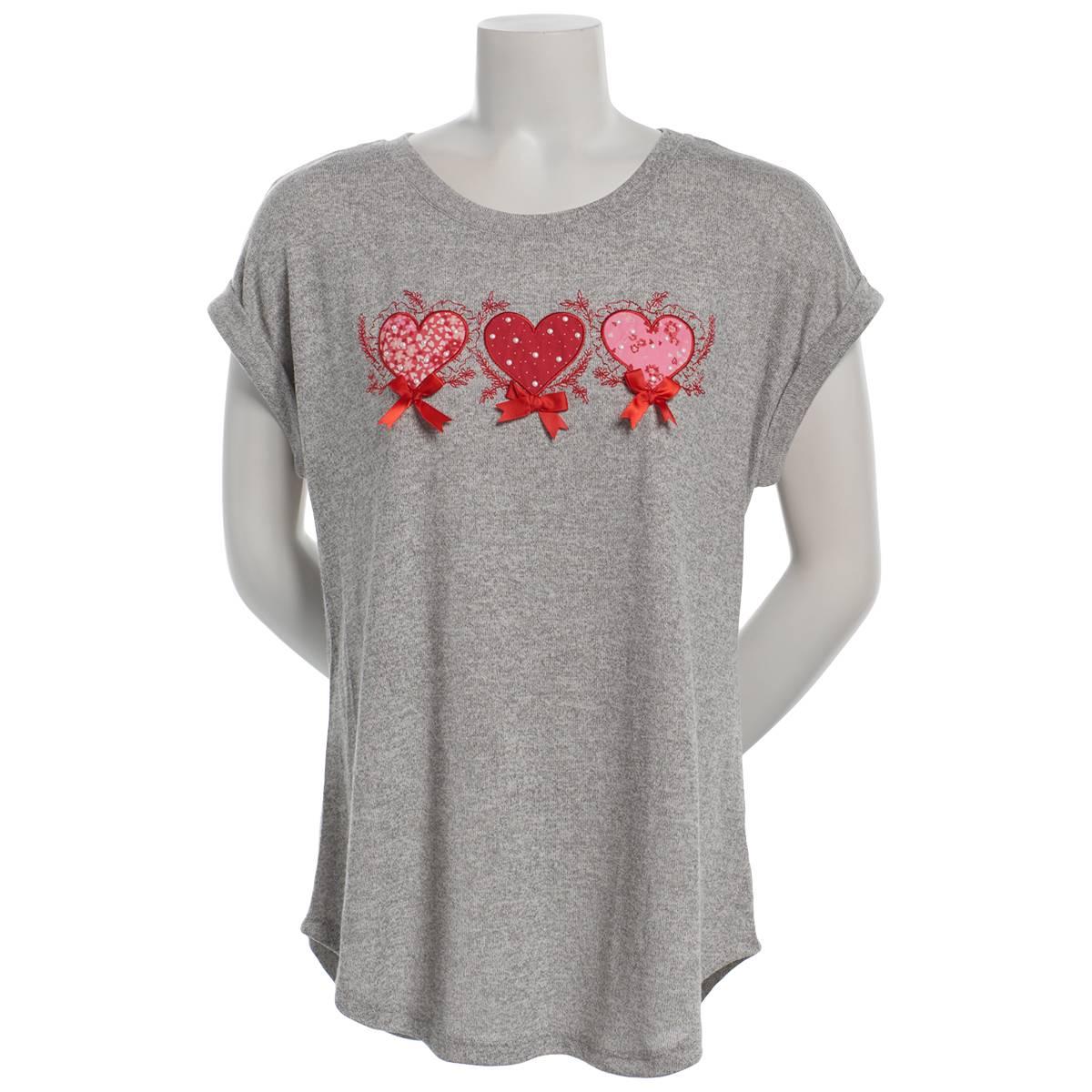 Click here for Womens Tru Self Cuffed Dolman Sleeve Heart Appliqu... prices