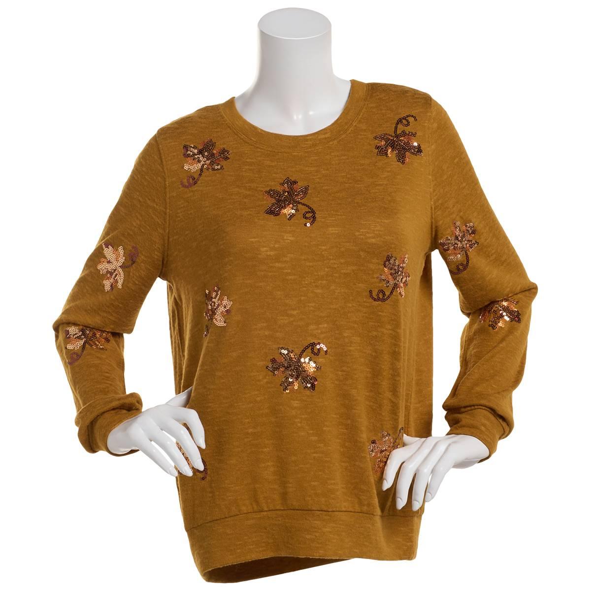 Click here for Womens Tru Self Crew Neck Marled w/Sequin Fall Lea... prices
