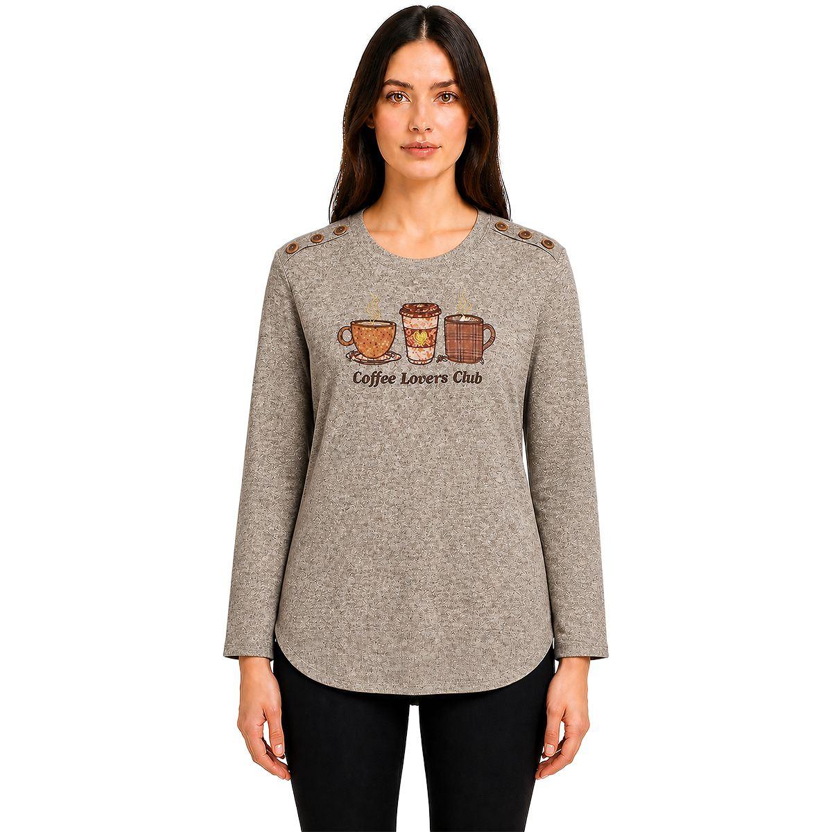 Click here for Womens Tru Self Long Sleeve Button Shoulder Coffee... prices