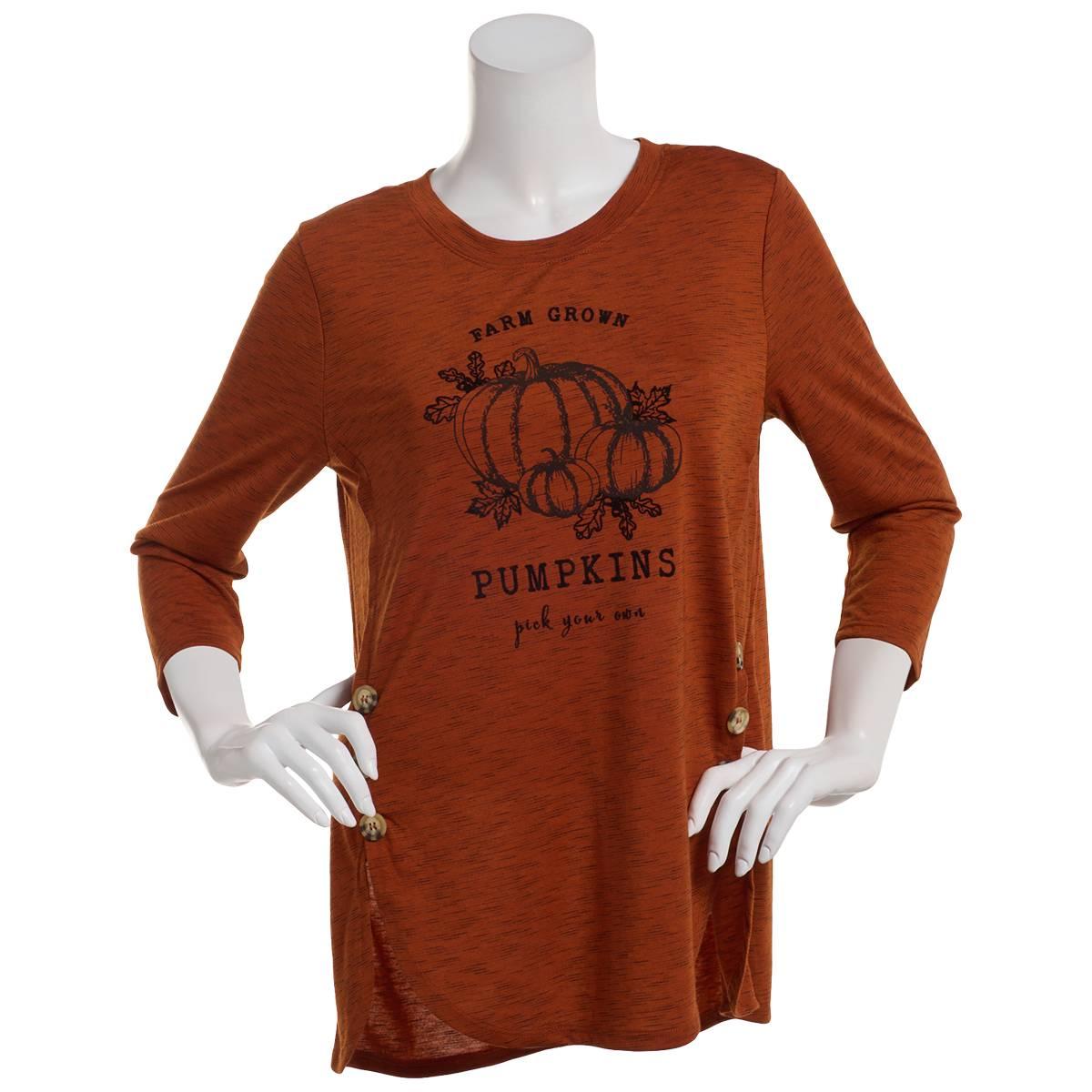 Click here for Womens Tru Self 3/4 Sleeve Hem Detail Graphic Tee prices