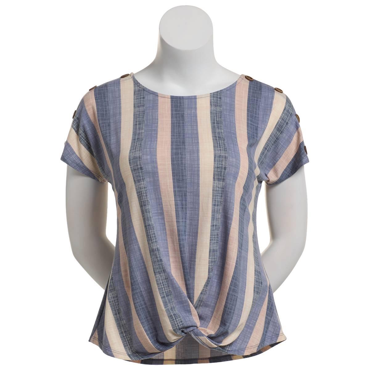 Click here for Womens Tru Self Stripe Button Shoulder Twisted Fro... prices