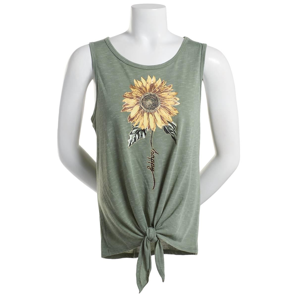 Click here for Womens Tru Self Tie Front Sunflower Graphic Tank T... prices