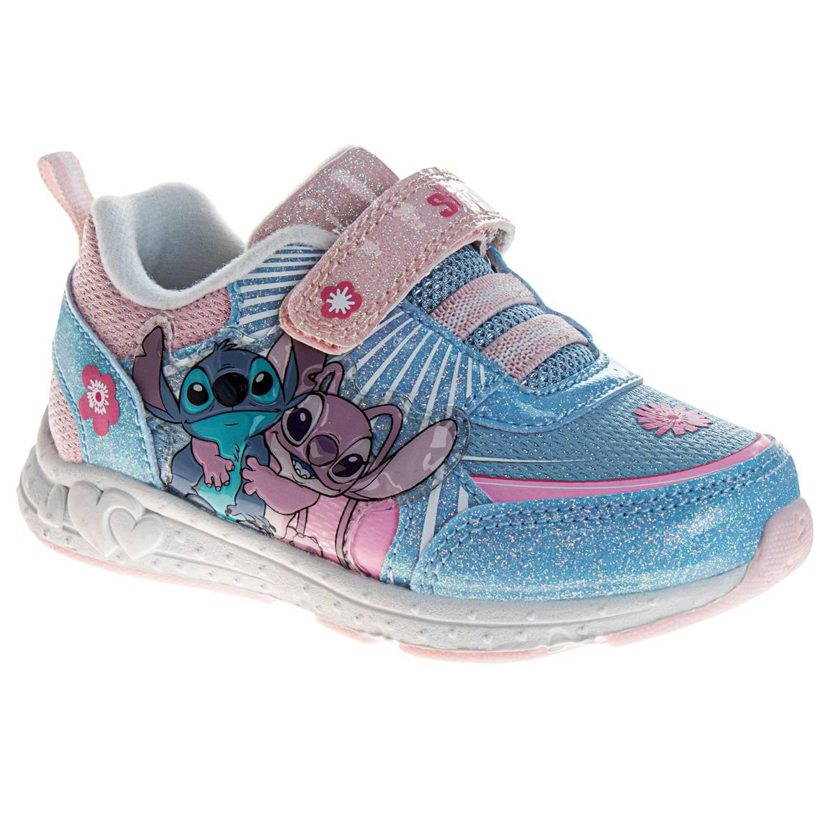 Disney Toddler and Little Girls Stitch and Angel Hook and Loop Pull Tab Light Up Fashion Sneakers - Pink