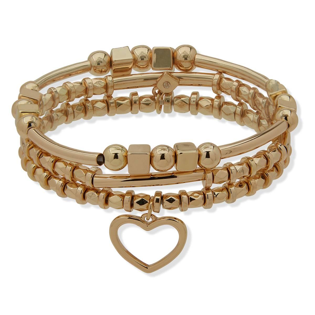 Click here for Nine West Gold-Tone Heart Charm Beaded Bracelet Se... prices