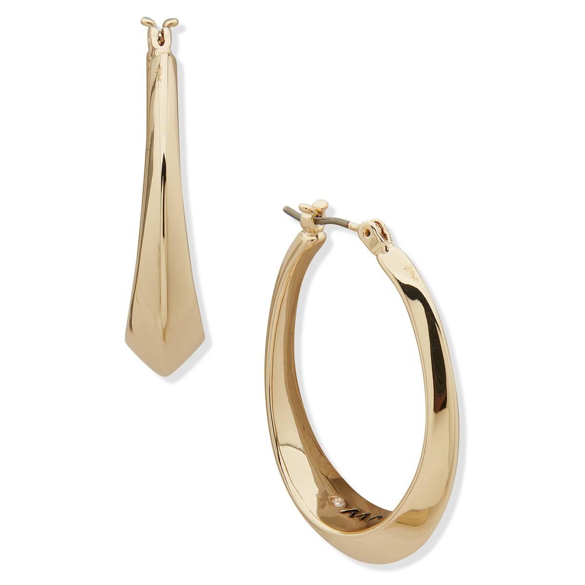 Click here for Nine West Gold-Tone Faceted Click-Top Hoop Earring... prices
