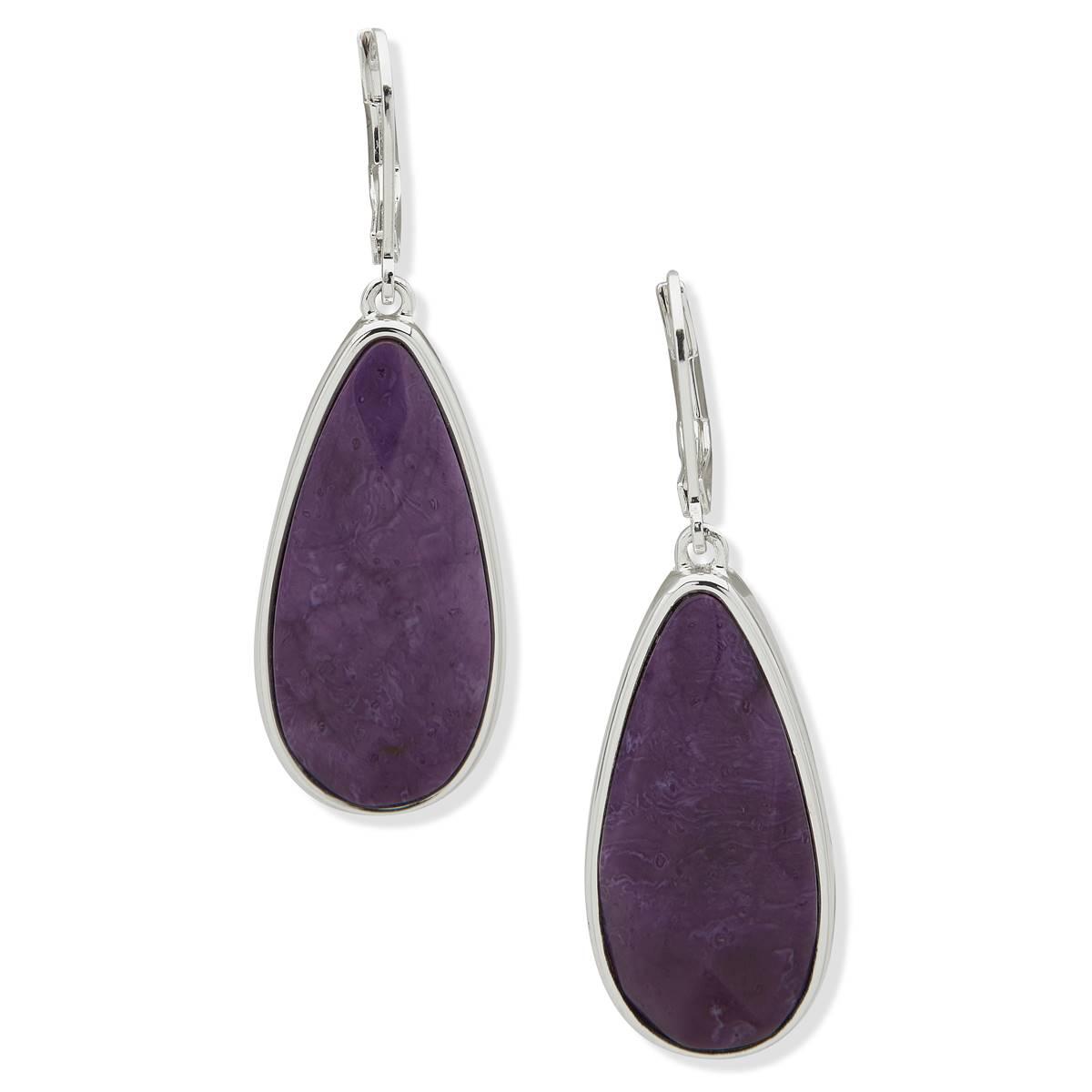 Click here for Nine West Silver-Tone Amethyst Teardrop Leverback... prices