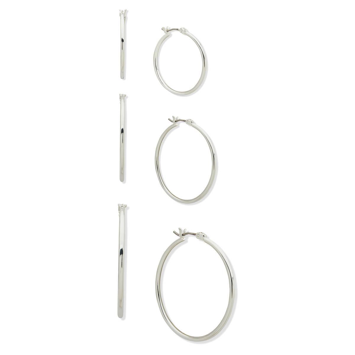 Click here for Nine West 28mm/34mm/44mm Silver-Tone Hoop Trio Ear... prices