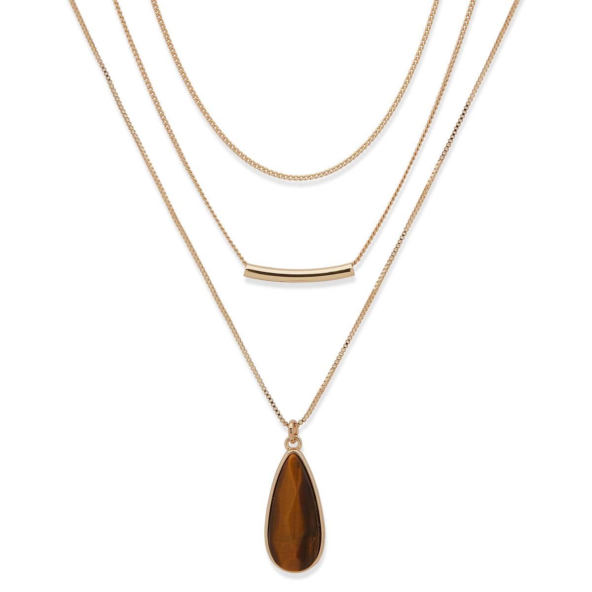 Click here for Nine West Gold-Tone Tiger Eye Pendant Multi-Strand... prices
