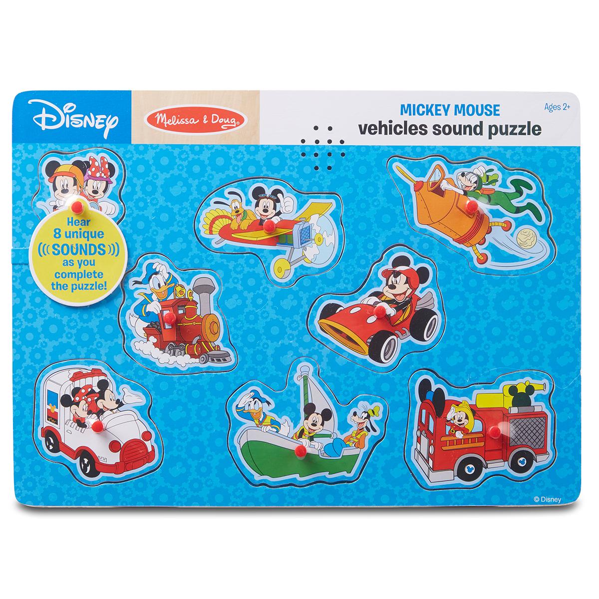 Melissa and Doug Disney Mickey Mouse and Friends Vehicles Sound Puzzle  8 Pieces - Multicolor