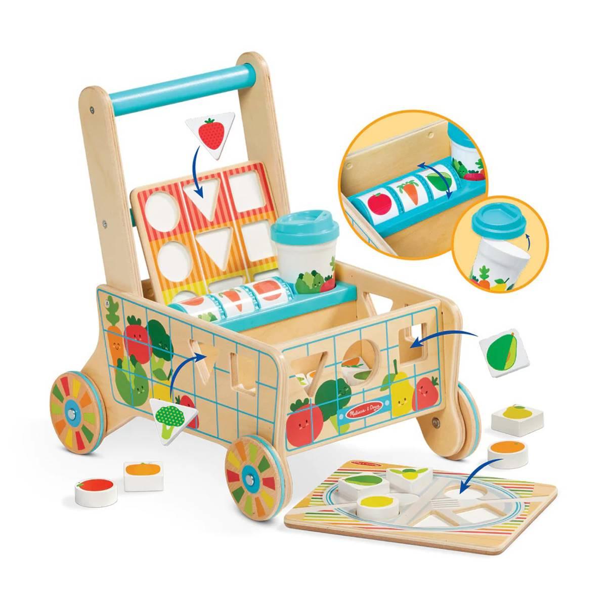 Melissa and Doug Wooden Shape Sorting Grocery Cart Push Toy & Puzzles - Multi