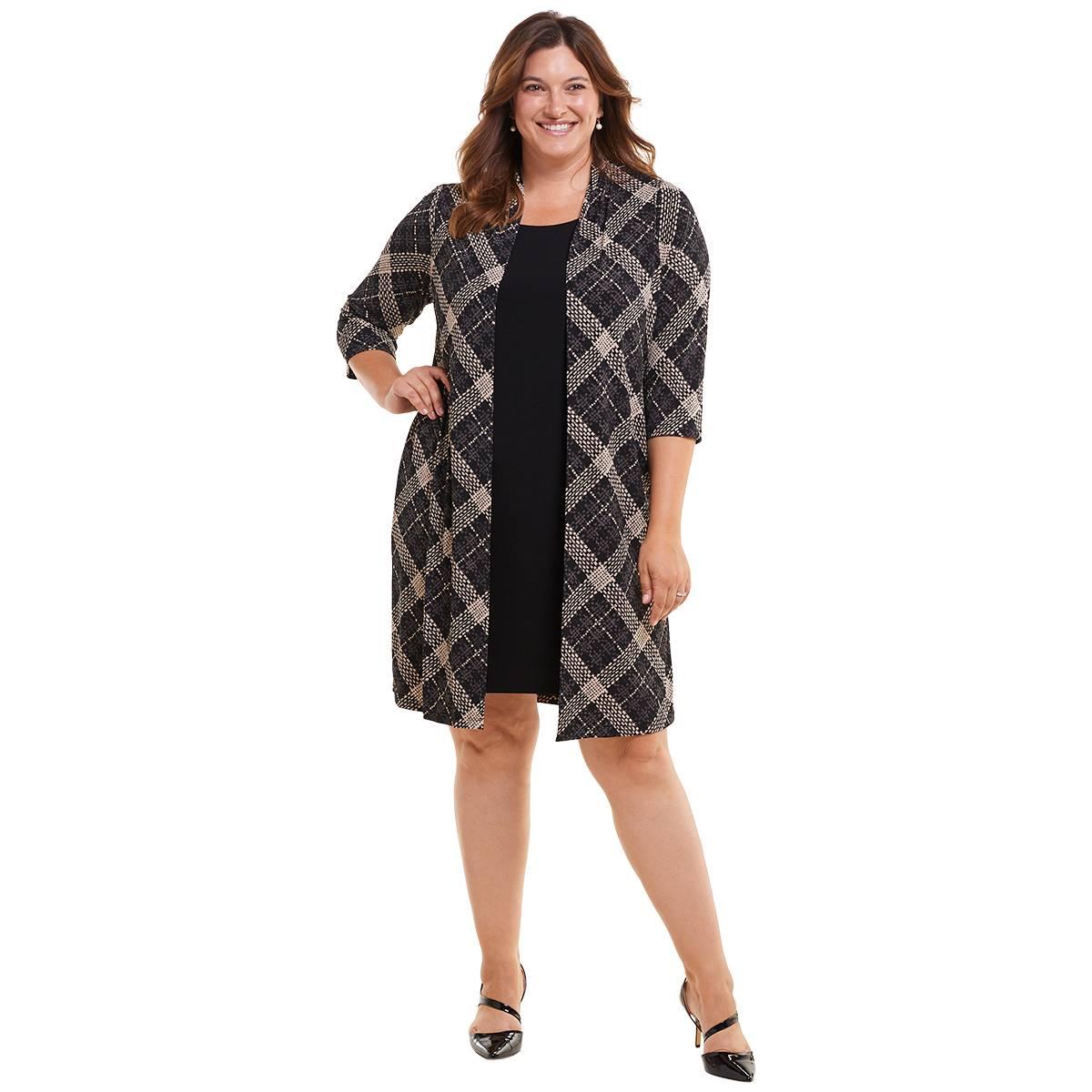 Click here for Plus Size Connected Apparel Monica Camel Plaid Jac... prices