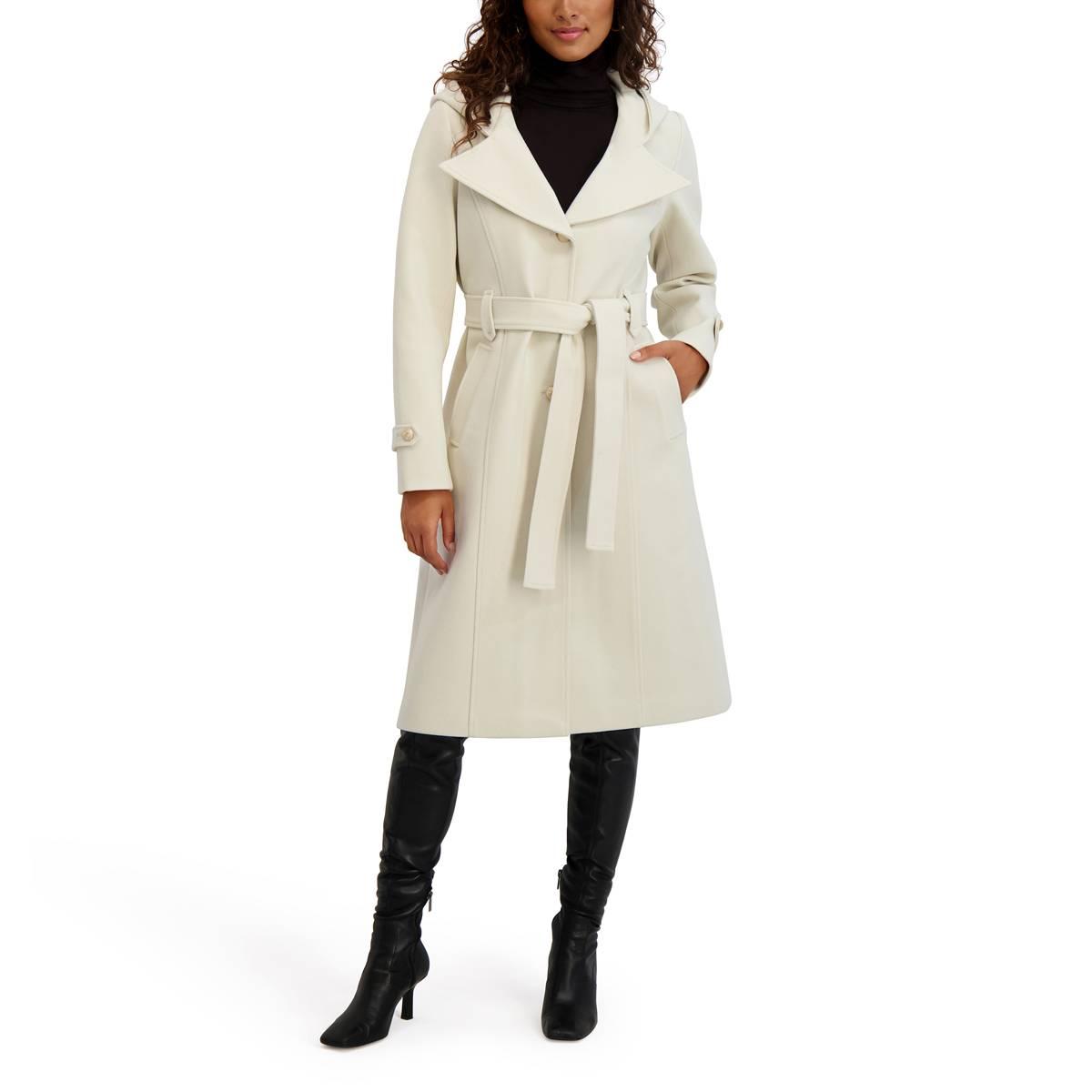 Click here for Womens Kensie Belted Faux Wool Coat with Hood prices