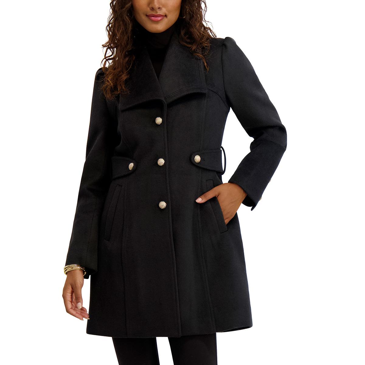 Womens Kensie Single Breasted Wool Coat with Side Tabs